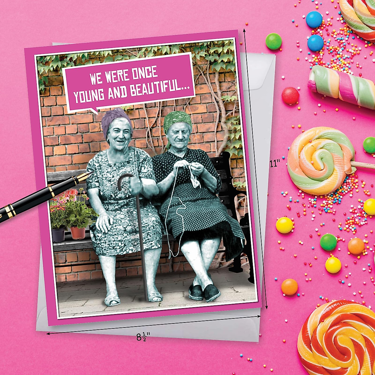 NobleWorks - Big Funny Birthday Greeting Card 8.5 x 11 Inch with Envelope (1 Pack) Large Jumbo Bday Card for Women Young and Beautiful J3635BDG