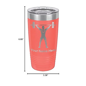 LaserGram 20oz Vacuum Insulated Tumbler Mug, Weightlifting Man, Personalized Engraving Included (Coral)