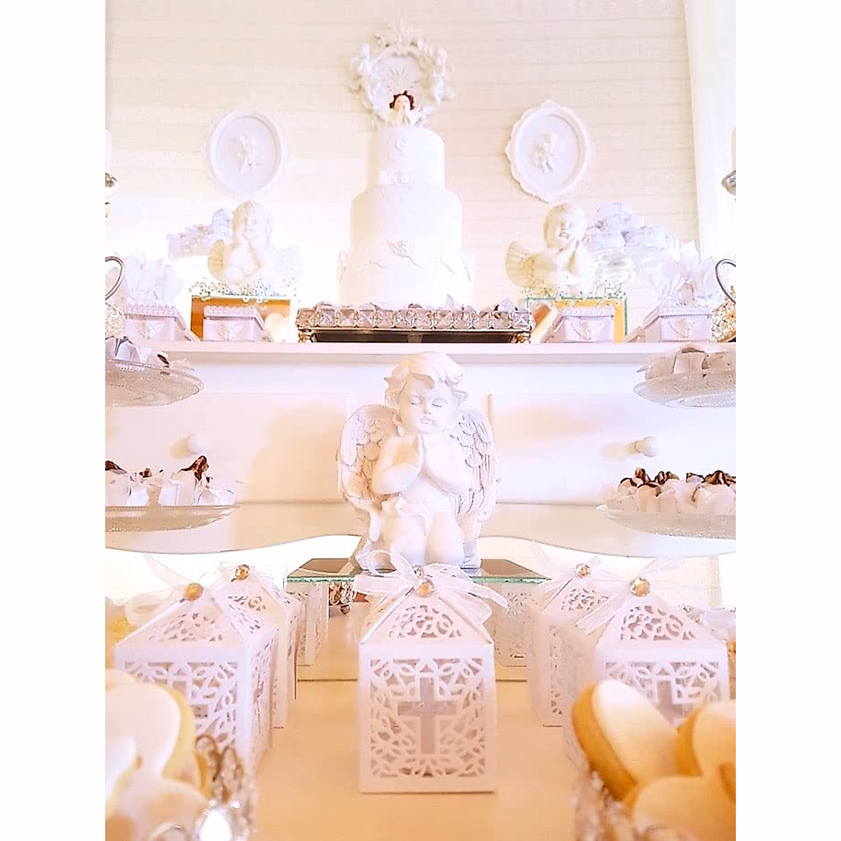 Kneeling Praying Cherub Angel Statue Figurine Indoor Outdoor Home Garden Guardian Decorative Church Boy Girl Baptism Wings Angel Statue Sculpture Memorial Statue, White, 6.25" x 5"