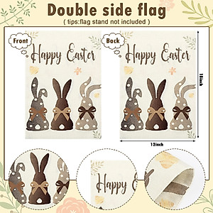 Happy Easter Bunnies Garden Flag 12 x 18 Inch Rabbit Garden Flag Double Sided Spring Garden Flag Burlap Small Polka Dots Brown Welcome Holiday Yard Flag for Easter Spring Holiday Outdoor Decor