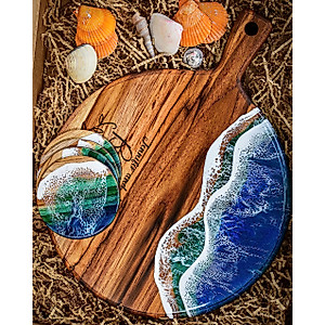 CUTTING BOARD AND CUP HOLDER SET, CHOPPING BOARD AND CUP HOLDER SET, RESIN CUTTING BOARD, CHOPPING BOARD, CUTTING BOARD, OCEAN THEME CUTTING BOARD, CUSTOMIZED CUTTING BOARD, PERSONALIZED CUTTING BOARD