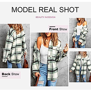 Dokotoo Womens Vintage Plaid Button Down Shirts Checked Roll Up Long Sleeve Flannel Shirt Cardigans Juniors Oversized Turn Down Collar Shacket Jacket for Women Outerwear Green XXL