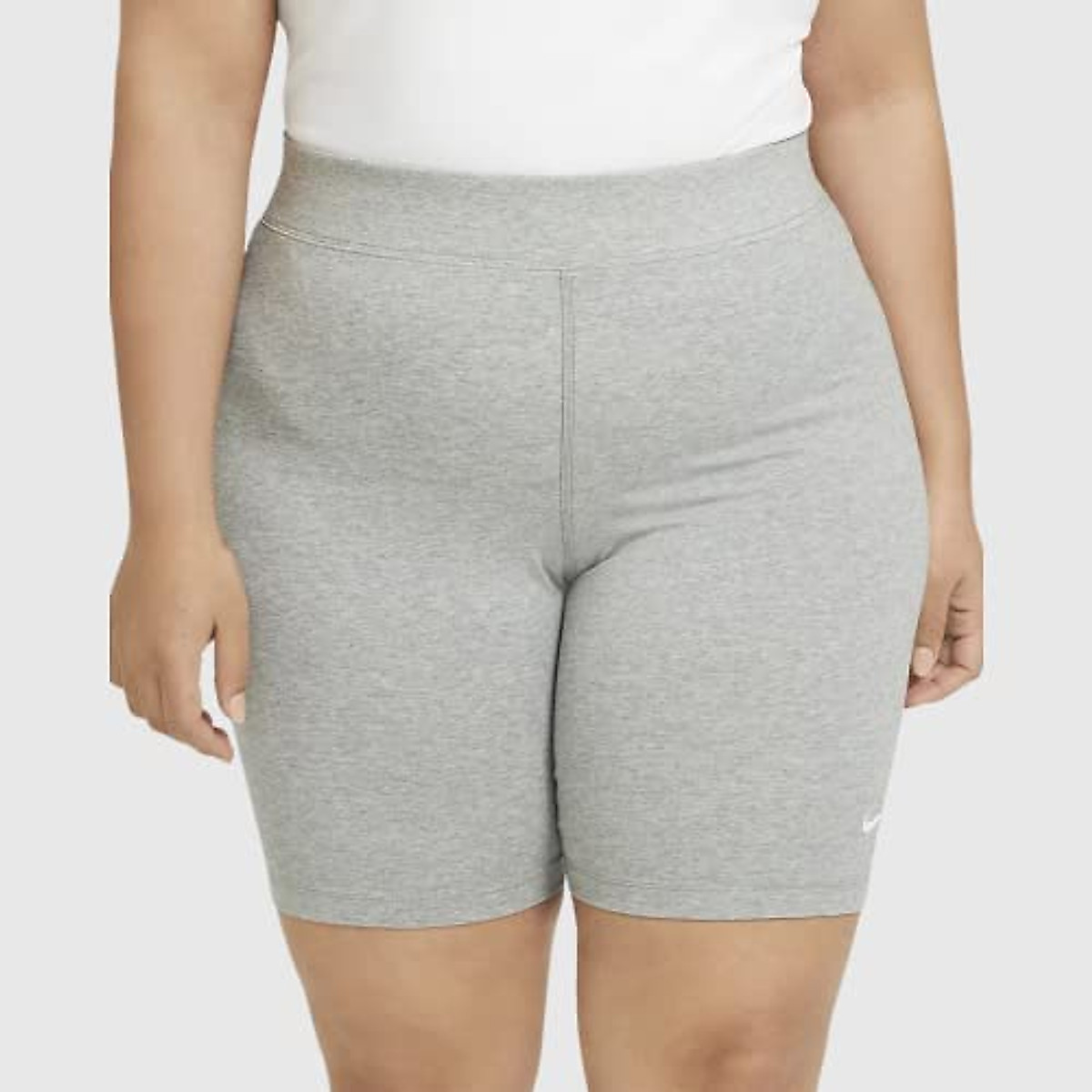 Nike Women's Sportswear Essential Mid-Rise Bike Shorts (Plus Size), Dark Grey Heather/White, 1X