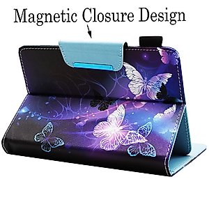 Nannxiebky Universal 10 10.1 Inch Android Tablet Case, Multi-Angle Viewing Stand PU Leather Wallet Tablet Case for 9 10 10.1 Inch and More 9.0" - 10.5" Tablet, Purple Butterfly