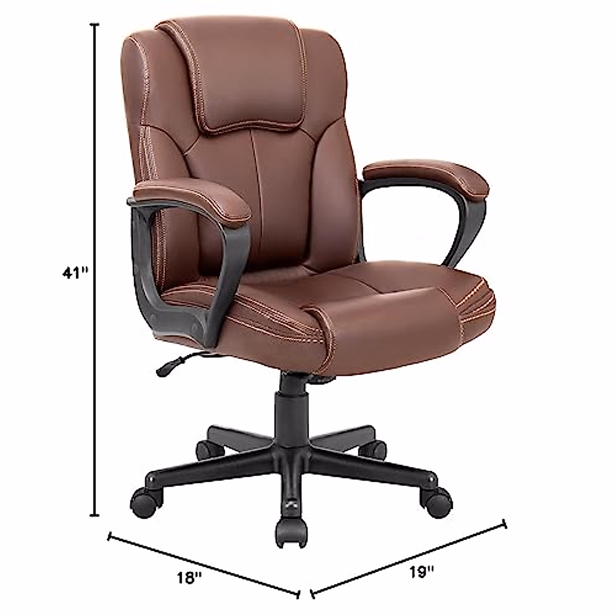 Shahoo Executive Office Chair Swivel Task Seat with Ergonomic Mid-Back, Waist Support, PU Leather, Brown