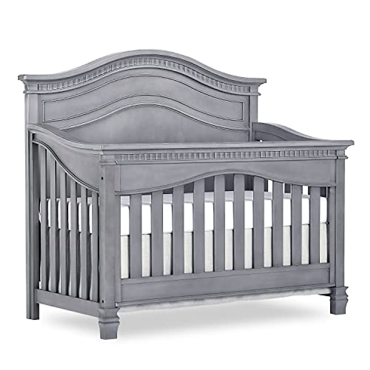 Evolur Cheyenne 5 in 1 Full Panel Convertible Crib in Storm Grey, JPMA & Greenguard Gold Certified, Crafted Out of kiln-Dried Hardwood, Features a high-Arch headboard & 3 Mattress Height Settings