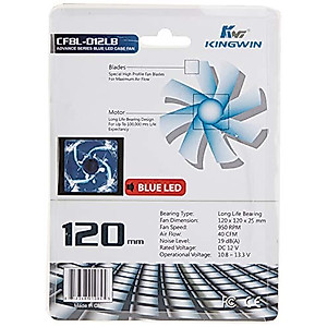 Kingwin 120mm CFBL-012LB Silent Fan, For Computer Cases, CPU Coolers, Long Life Bearing, Quiet Efficient Cooling, and Provide Excellent Ventilation for PC Cases-[Blue LED]