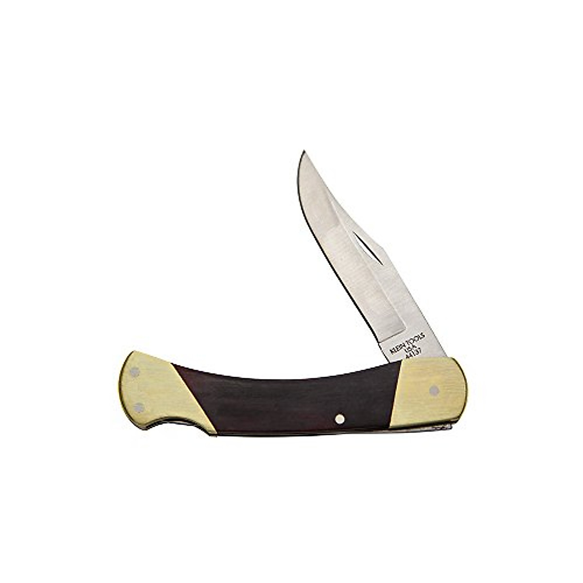 Klein Tools 44037 Sportsman Knife 3-3/8-Inch Stainless Steel Sharp Point Blade, Wood With Brass