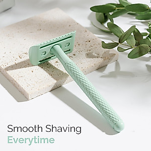 Jungle Culture Safety Razor with 10 Double Edge Blades • One Blade Metal Razors for Women & Men for Body & Face • Eco Friendly & Reusable Shaver • Green