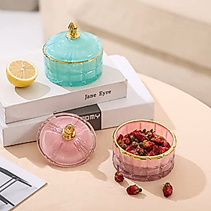 EVEREST GLOBAL Glass Jewelry Jar Cube Facets Candy Storage Sugar Bowl with Lid Sugar Cans Kitchen Bath Gift for Women