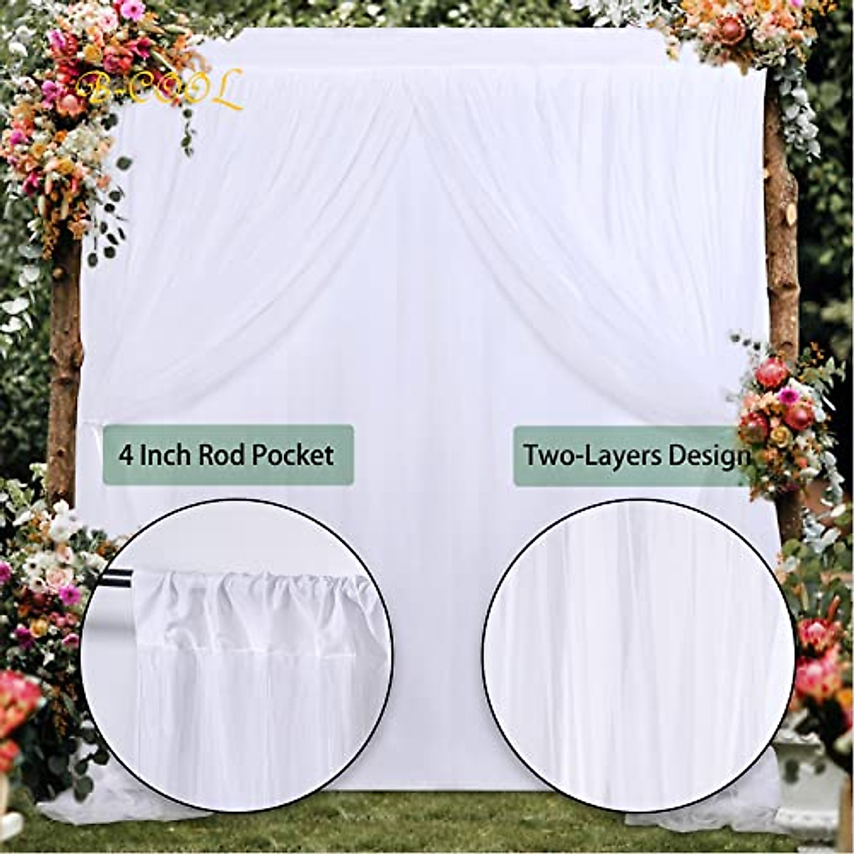 White Tulle Backdrop Curtains Wedding 2 Layer Sheer Drape Backdrop Cloth Polyester Backdrop for Baby Shower Parties Photography Props 5ftx7ft