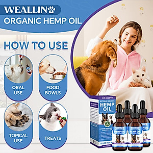 WEALLIN Hemp Oil for Dogs and Cats - Omega-3, 6, 9 Rich Organic Extract - Eases Pet Anxiety, Pain, Skin & Coat Health - Stress Relief, Hip & Joint Support - Calming Treats (4 Pack)