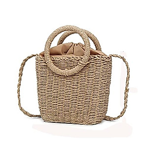 ZHYLing Handmade Woven Purse Wicker Beach Handbag Fashion Women Pure Color Rattan Woven Pearl Basket Handbag Mini Tote Lunch Bags (Color : 6)
