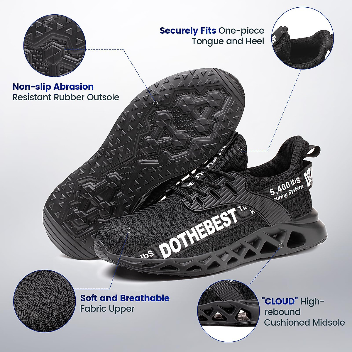 Furuian Steel Toe Shoes for Women Men Lightweight Steel Toe Sneakers for Women Puncture Proof Comfortable Safety Shoes Black