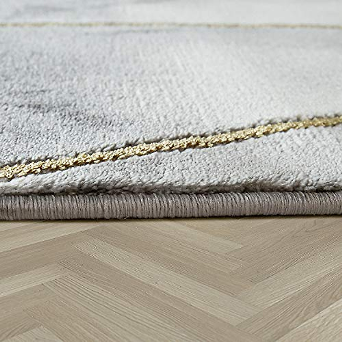 Living Room Rug Grey Gold 3-D Border Marble Pattern Robust, Size:3'11" x 5'7"