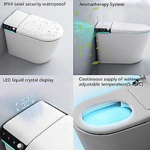 Smart Toilet with Auto Open/Close Lid, Bidet Toilet Pump-assisted, Blackout Flush, Heated Seat, Dual Auto Flush, Warm Water, Foot Sensor Operation, Tankless Elongated Toilets with LED Display