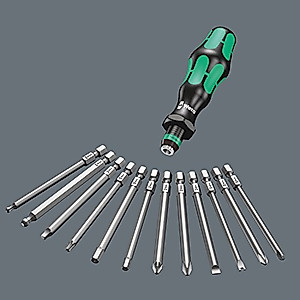 Wera 5059295001 KK 60 Kraftform Bitholding Screwdriver and 3 1/2-Inch Bit Pouch Set, 17-Piece, Multi