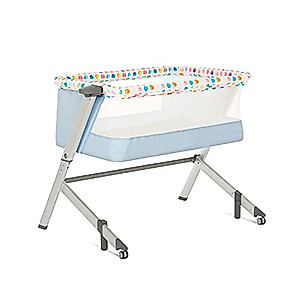 Dream On Me Flora Baby Bassinet in Confetti Blue, Lightweight and Portable Travel Bassinet with Carry Bag, Five Adjustable Height Position, Mattress Pad Included