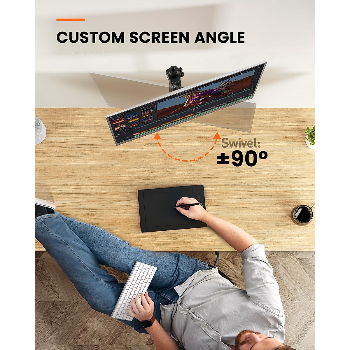 Ergear Monitor Mount for Most 13-32" Computer Screens up to 17.6lbs, Improved LCD LED Monitor Riser, Adjustable Height and Angle, Single Desk Mount Stand, Black, EGCM12