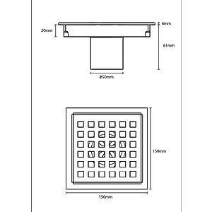 BIHAI 6 Inch Square Shower Drain with Flange, 15cm Matt Black Bathroom Floor Drain, Quadrato Pattern Grate Removable Cover, Bath Drain, Wall Drain, Stainless Steel Drain (Mat Black)