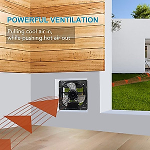 VENTISOL 14 Inch Shutter Exhaust Fan Wall Mounted, Aluminum Blades, with 1.65 Meters Power Cord Kit, Max.1950CFM, Ventilation Fan for Garage,Greenhouse,Attic,Shed,Shop-Black
