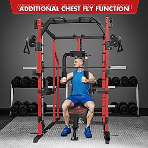 SPART Multi-Functional Power Cage, Power Rack Smith Machine with LAT Pulldown, PEC Fly, Cable Crossover, Landmine, Squat Rack with Full Body Training Attachments, Strengh Workout Machine for Home Gym