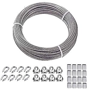 TooTaci T316 Stainless Steel 1/8" Cable Wire Rope,50ft Sun Shade Sail Cable Wire Hardware Kits with Cable Clamp,Sun Shade Cable Wire for Patio Shade Sail,Triangle/Rectangle Sun Shade Sail Fixing