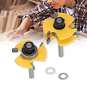 Tongue and Groove Router Bit Set, 3 Teeth Router Bit Set with 1/4" Shank, Lock Miter 45 Degree Joint Router Bits, Adjustable T Shape Wood Milling Cutter