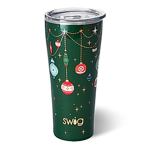 Swig Life 32oz Insulated Tumbler, Travel Coffee Tumbler with Lid, Cup Holder Friendly Travel Coffee Mug, Stainless Steel Thermos with Lid (Deck The Halls)