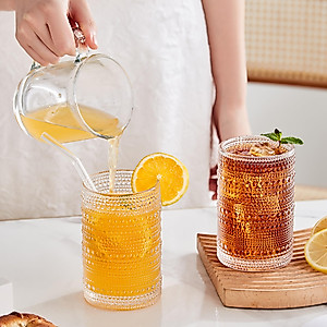 15 oz Clear Hobnail Drinking Glasses with Straws Set of 6, Vintage Glassware Old Fashioned Beverage Glasses, Cocktail Drinking Glassware Set, Kitchen Water Glasses Cup, for Beer, Smoothie, Juice