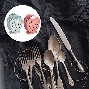 Zerodeko Forks Silverware Table Topper 2Pcs Kitchen Utensil Holder Silverware Organizer Plastic Utensil Cutlery Organizer Strawberry Utensil Holder for Home Desk Topper Dining Table Decor