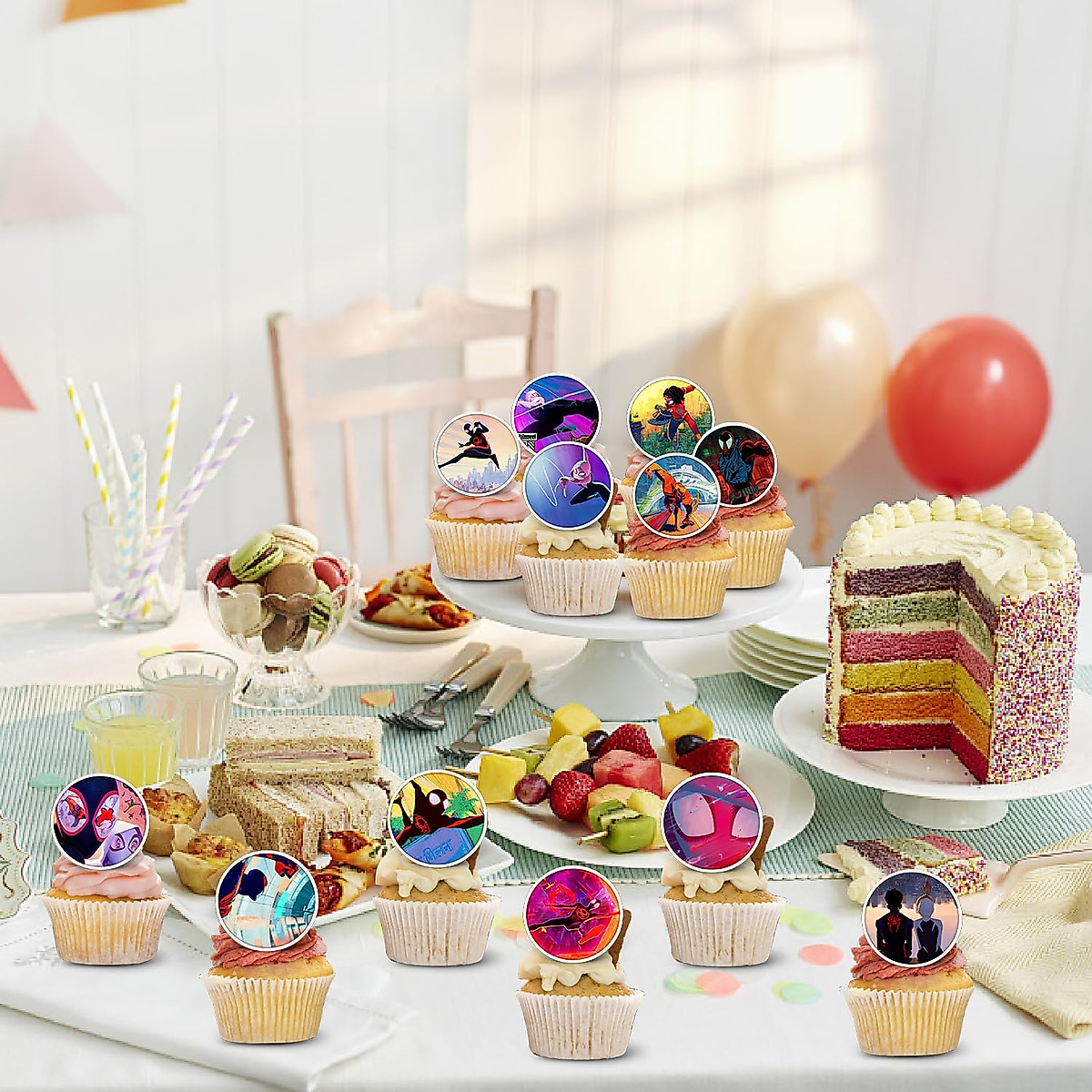 24pcs Spider Cake Toppers Cupcake Ring Decor for Kids Spider Theme Birthday Party Supplies Baking Decorations Party Favors