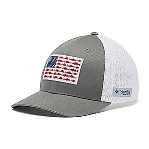 Columbia Unisex PFG Mesh Fish Flag Ball Cap, Titanium/White, S/M