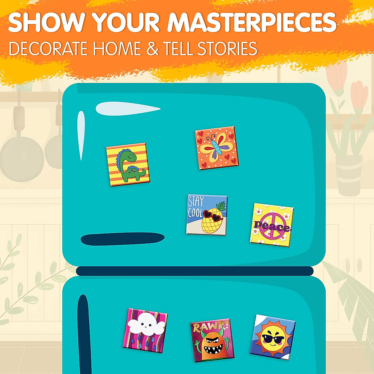 JOYIN 24 Magnetic Mini Tiles Art Kit, Creativity DIY Paint, Arts and Crafts for Kids, DIY Supplies for Party Favors, Family Activity, Birthday Present, Toys Gifts for Boys and Girls Ages3-12