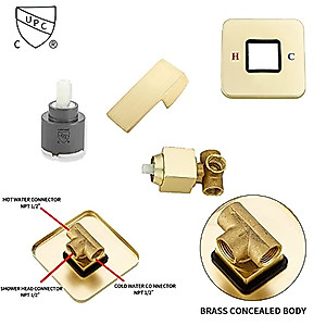 Brushed Gold Shower Faucet GGStudy Single Function Shower Trim Kit with Rough-in Valve Shower Set Bath Rainfall Shower Faucet System 10 inch Square Stainless Steel Metal Shower Head