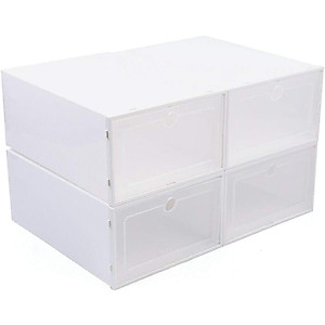 WDZCZDoo 24 PCS Shoe Storage Boxes,Clear Plastic Clamshell Shoebox Stackable Shoe Organizer Foldable Display Box Container Closet Shelf Shoe Organizer (24PCS)