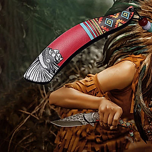 Labstandard American Indian Style Pocket Folding Knife with 3.5”Stainless Steel blade and Acrylic and Steel Handle with liner-lock and knife tail (black)