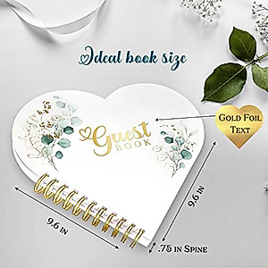 3 PCS Unique Heart Shape Wedding Guest Book, Guest Book Includes Metal Pen with Acrylic Pen Holder, Wedding Guest Book Alternative has 124 Pages, Guest Book Wedding Reception has a hardcover (Heart)