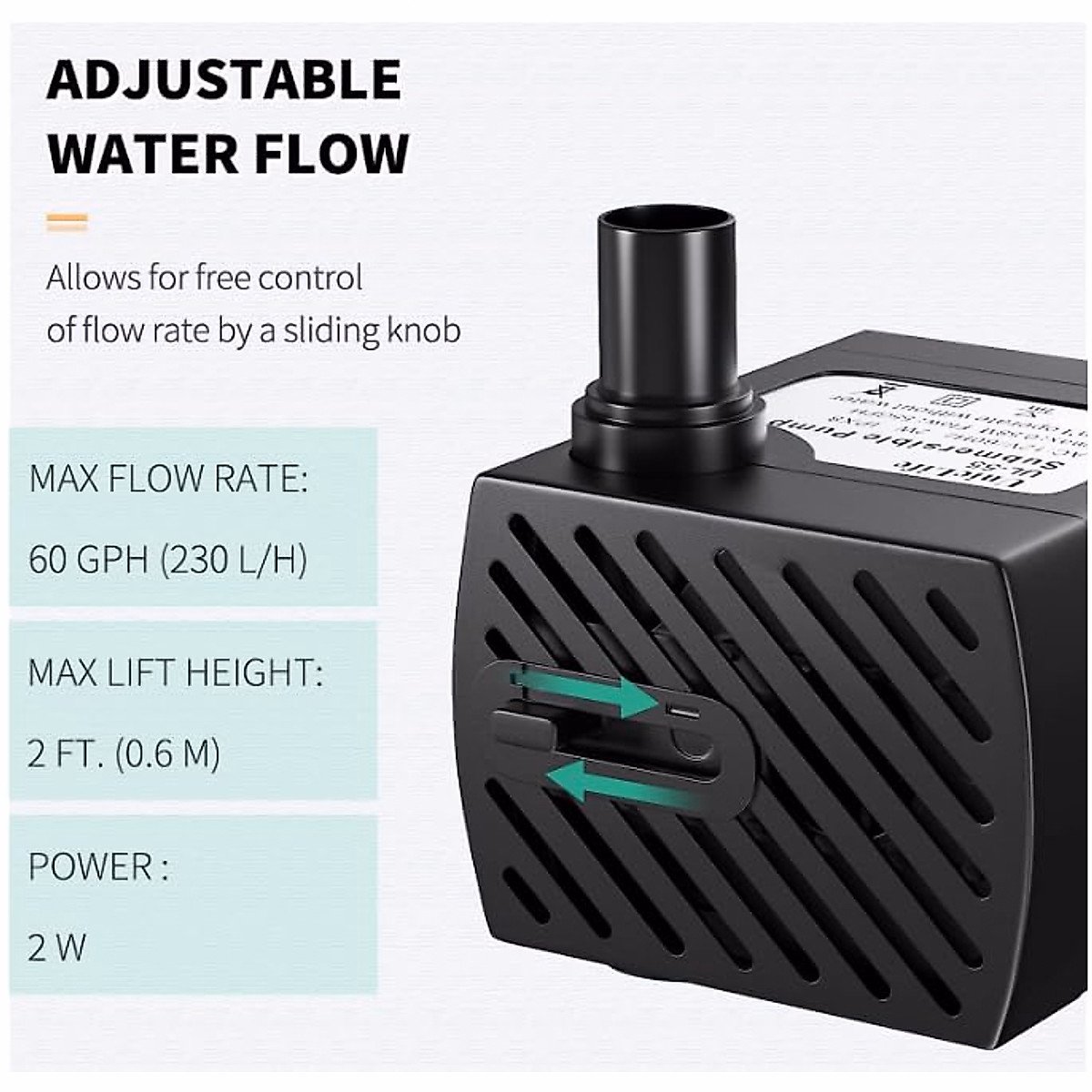 Uniclife Pet Replacement Pump 60 GPH 2W 2ft High Lift Quiet Pump for Smart Pet Fountains 12 V Compact Submersible Water Pump with 120 V Converter Adaptor for Nano Fish Tanks Bowls Up to 5 Gallons