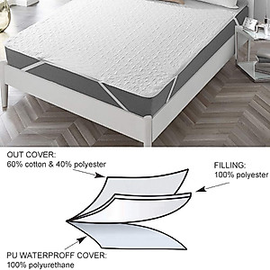 Queen Mattress Protector Cover Waterproof Quilted Fitted Soft Cotton Mattress Cover Pad Washable Mattress Bed Protector with Elastic Band (Queen Size)
