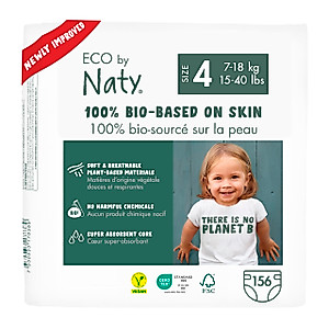 Eco by Naty Eco-Friendly Baby Diapers - 100% Plant-Based Materials on Skin, Soft, for Sensitive Skin & Super Absorbent (Size 4, 156 Count)