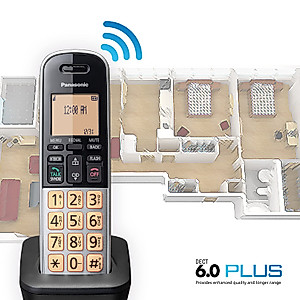 Panasonic Compact Cordless Phone with DECT 6.0, 1.6" Amber LCD and Illuminated HS Keypad, Call Block, Caller ID, Multiple Display Languages - 1 Handset - KX-TGB810S (Black/Silver)