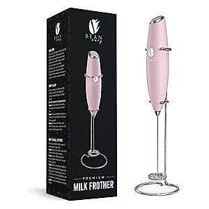 Bean Envy Milk Frother for Coffee - Handheld, Mini Electric Drink Mixer, Foamer & Frother with Stand for Coffee, Lattes, Hot Chocolates and Shakes - Pink