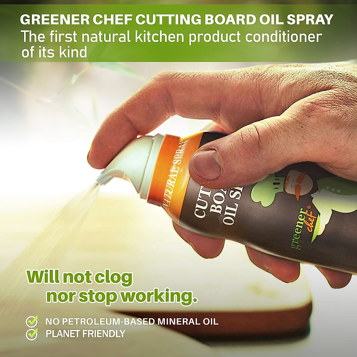 XXL Bamboo Cutting Board and Food Grade Oil Spray by Greener Chef