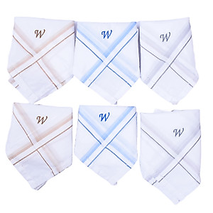 ANTONIA Personalized Handkerchief Cotton for Men with Embroidered W Initials Alphabets for Wedding, Gift, and Formal Occasions (Pack of 6) Multi Color
