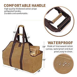 MYFIREPLACEDIRECT Waxed Canvas Log Carrier Tote Bag, Extra Large Durable Firewood Holder with Handles and Shoulder Strap, Heavy Duty Wood Carrying Bag for Fireplaces & Wood Stoves Khaki