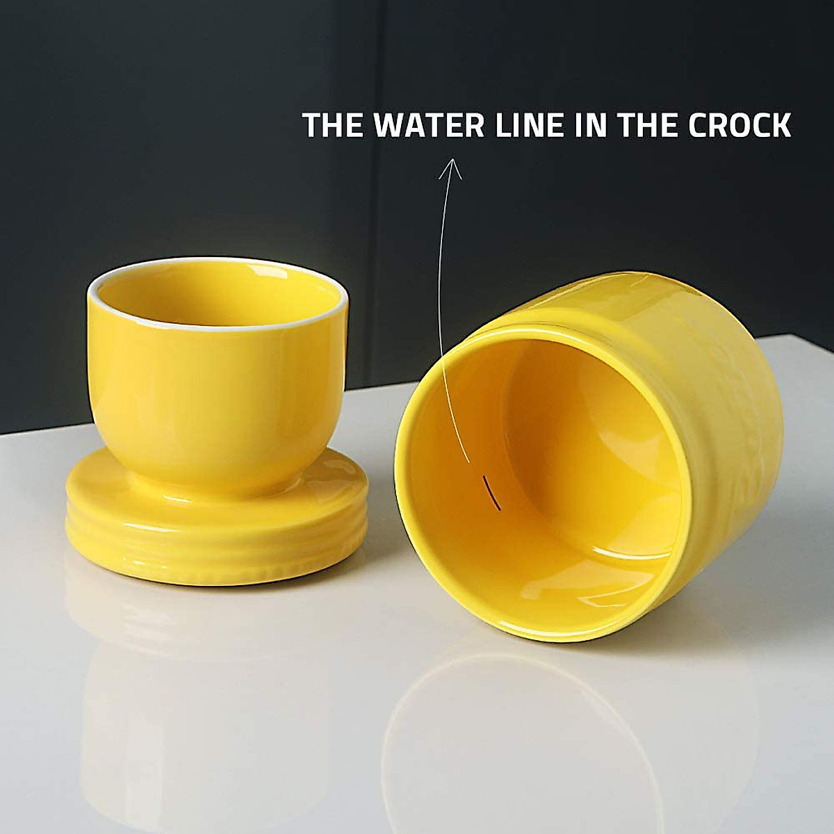 Sweejar Porcelain Butter Keeper Crock, French Butter Dish with Water Line, Ceramic Butter Container for soft butter (Yellow)