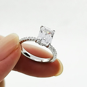 Bo.Dream 2ct Emerald Cut Cubic Zirconia Engagement Rings For Women Platinum Plated Sterling Silver Size 6.5