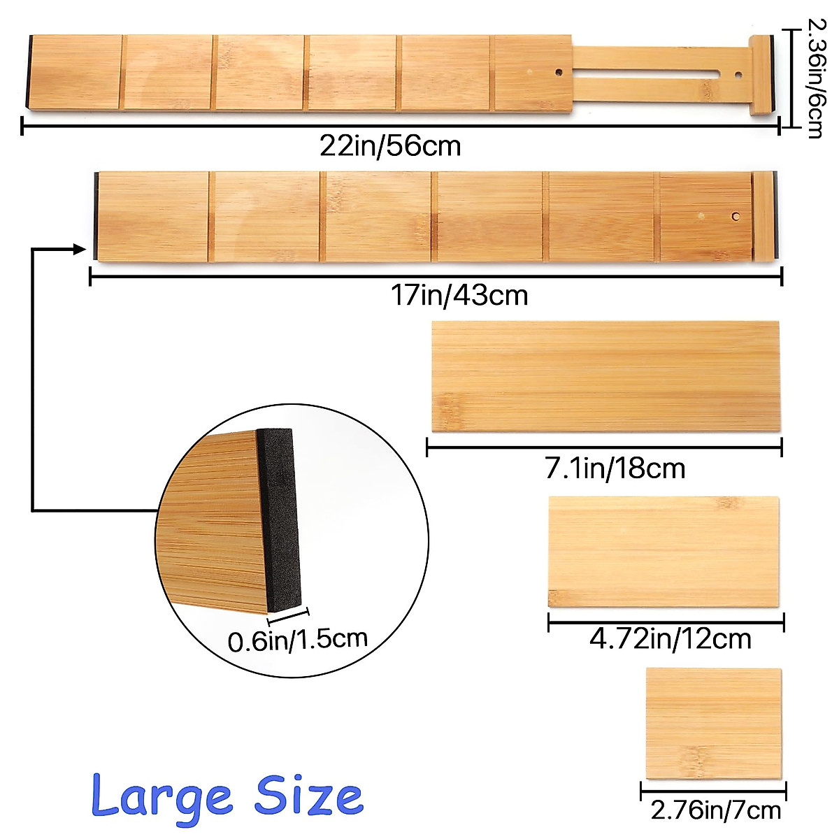 SUEIANNMN 4PCS Expandable Drawer Dividers Set with 12 Inserts Kitchen Drawer Organiser, Bamboo Customisable Cutlery Organiser Desk Drawer Organizer Clothes Drawer Organisation (17-22in)