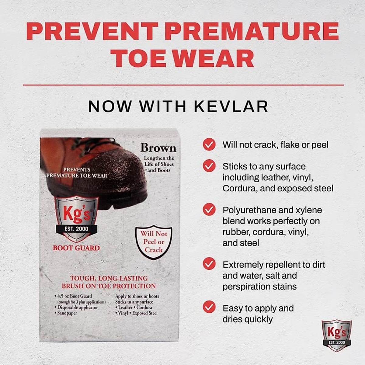 Kg's Boot Guard Brush On Toe Protection – Brush On Liquid for Tough, Long-Lasting Safety Protection on Boots, Made with Kevlar for Strong, Durable Protection (Brown, 4.5 Oz)